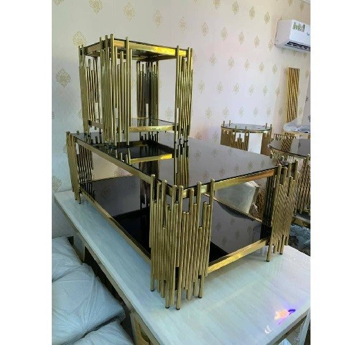 Buy QUALITY RECTANGULAR BLACK & GOLD CENTER TABLE & SIDE STOOL ...